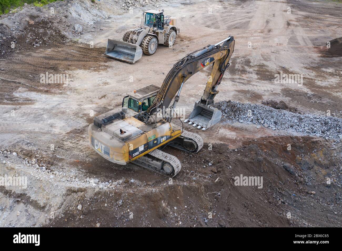 Open Pit Mine Top View. Aerial view of industrial mineral open pit mine ...
