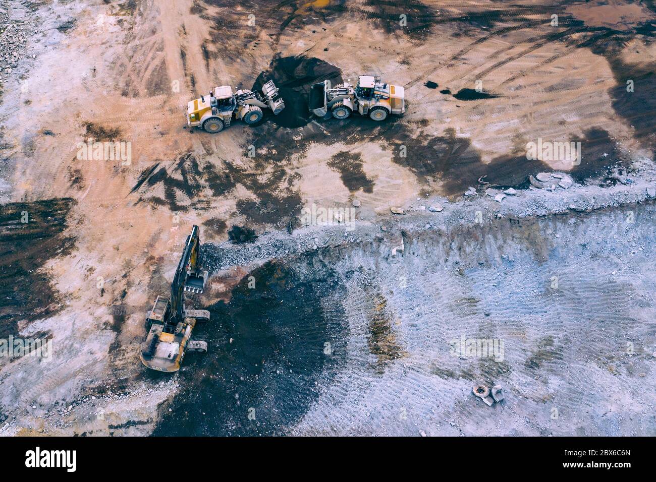 Open Pit Mine Top View. Aerial view of industrial mineral open pit mine ...