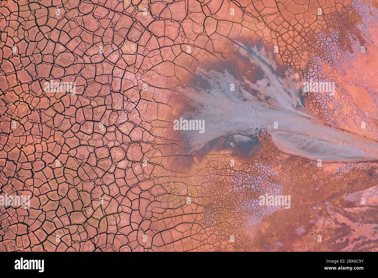 Drought Top View. Aerial view of a cracks in the ground. texture ...
