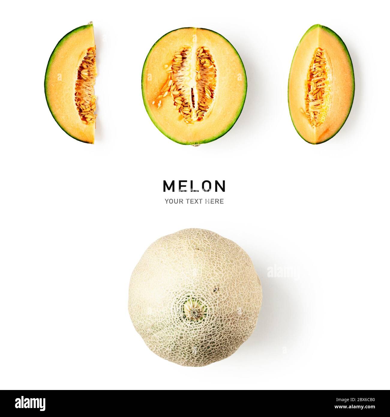Fresh melon fruit creative layout isolated on white background. Healthy ...