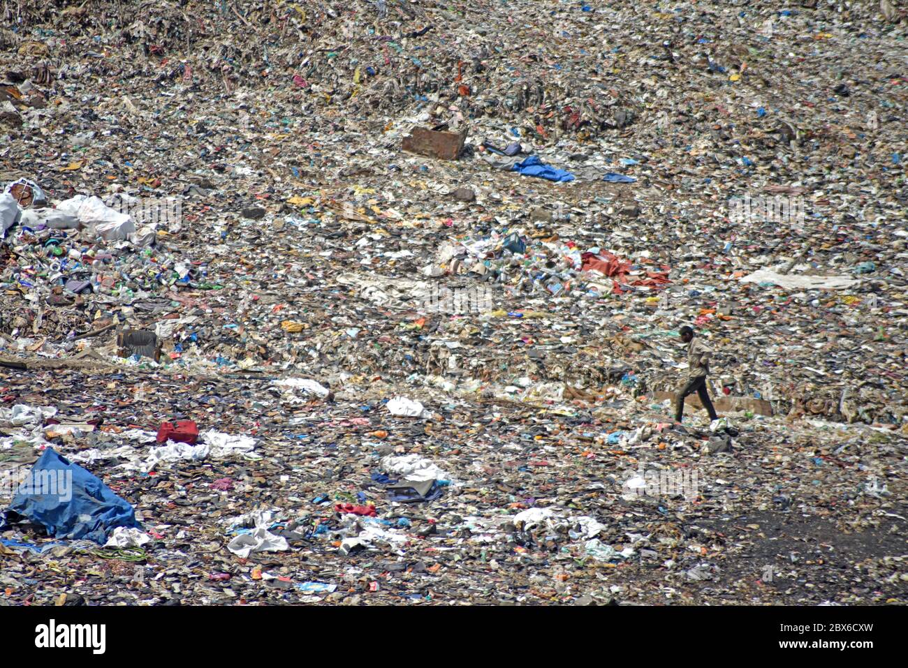 Thane, India. 05th June, 2020. A man walks through Adharwadi Dumping ...