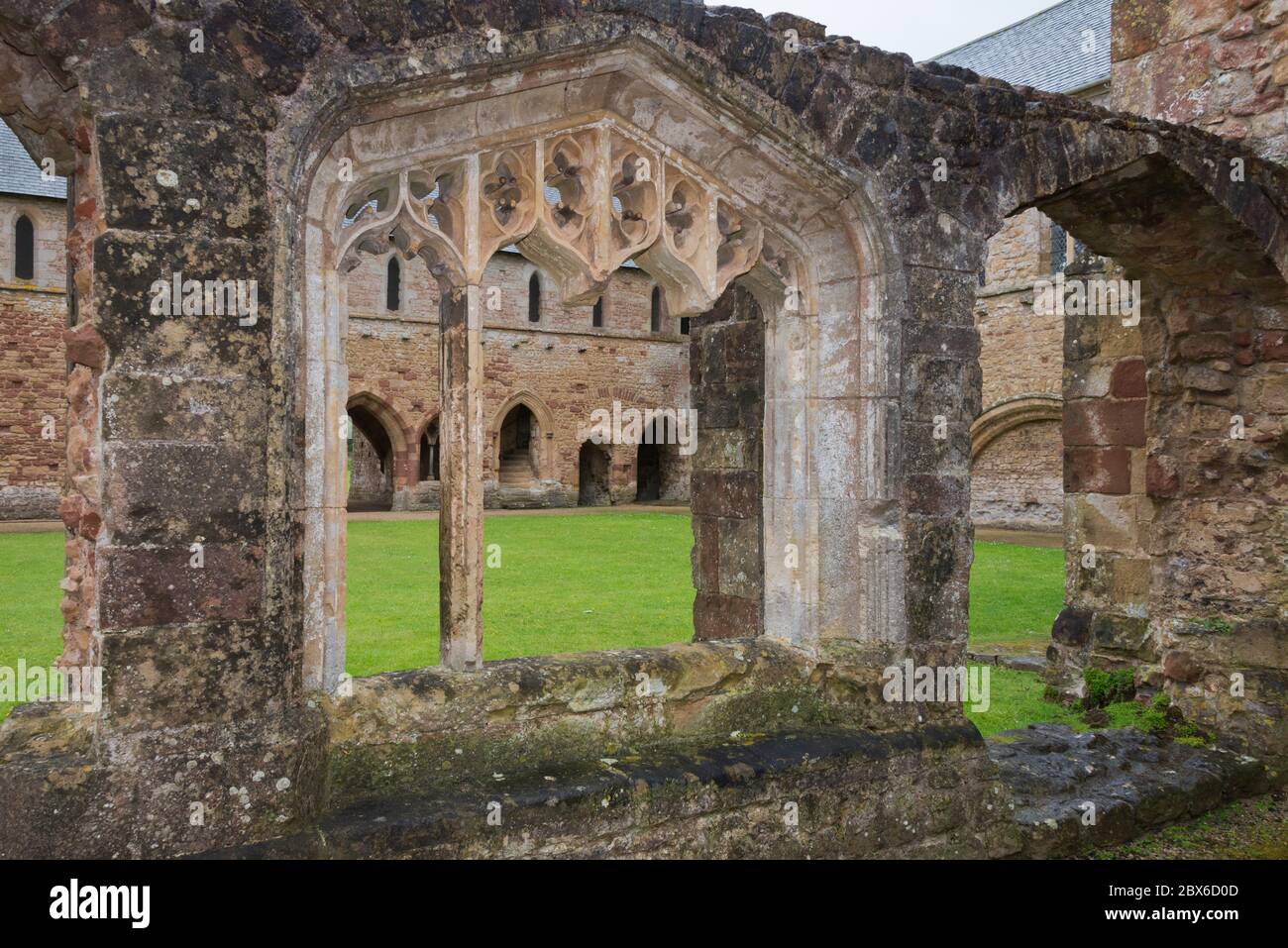 the cloister courtyard at Cleeve Abbey, Washford, Somerset, England, UK ...