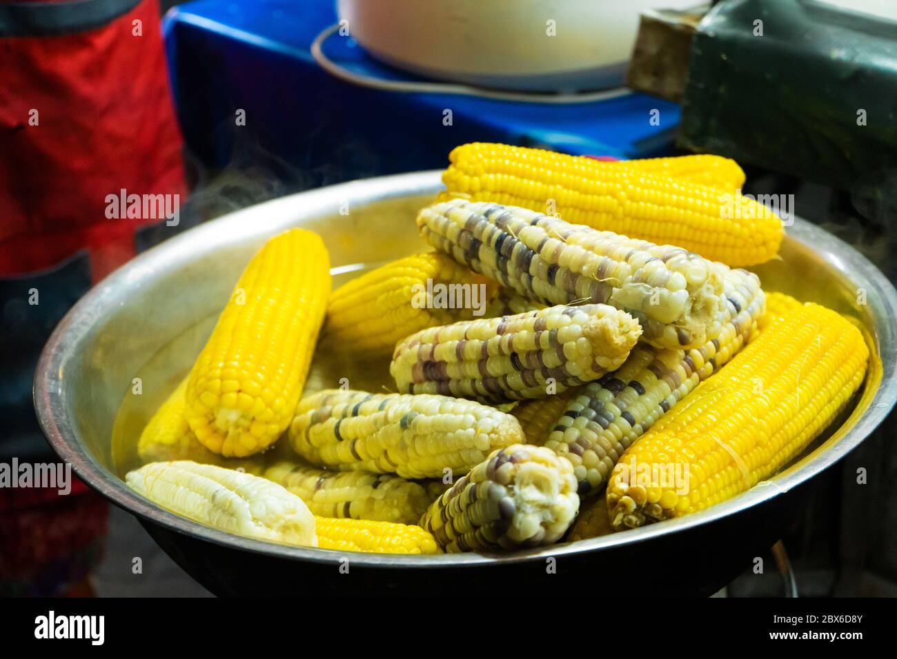 Sweet boiled corn of different varieties close up Stock Photo - Alamy