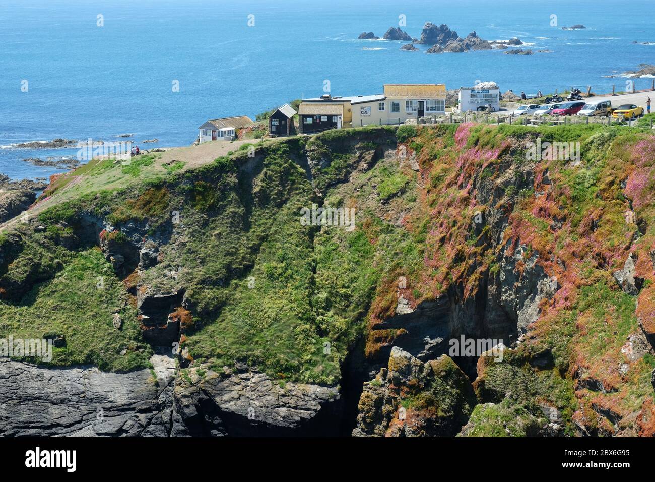 Cafes, gift shops and car park at the Lizard Point, Cornwall, UK - John ...