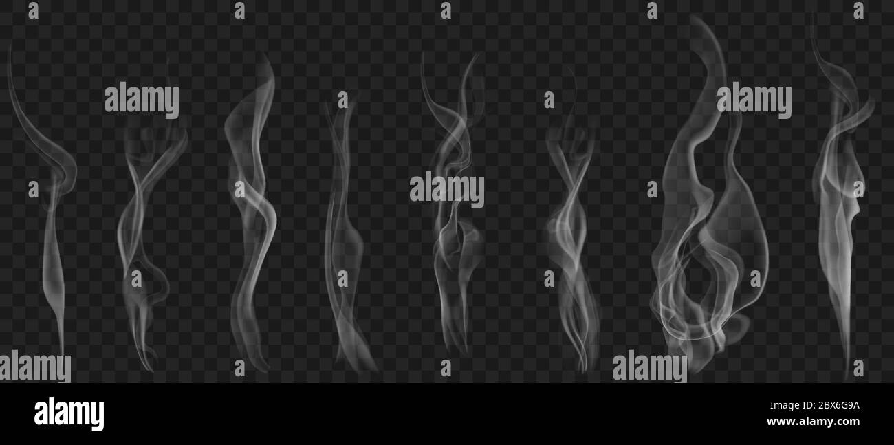 Set of realistic transparent smoke or steam in white and gray colors ...