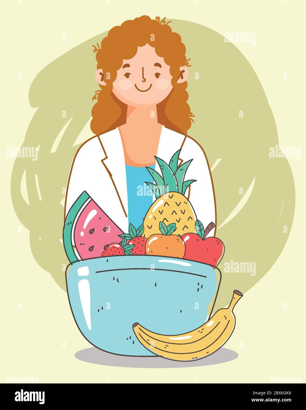 female dietitian doctor dish with fruits, fresh market organic healthy ...