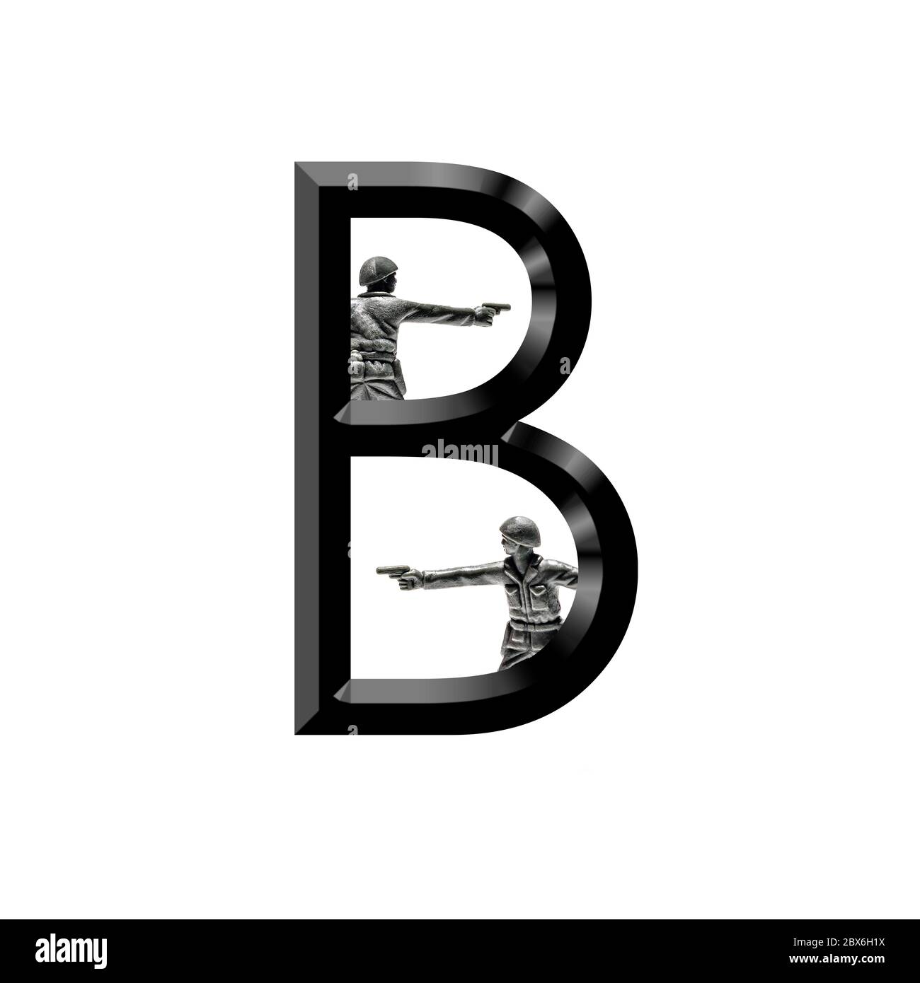 Alphabet B with soldier symbolising fight and war against something ...
