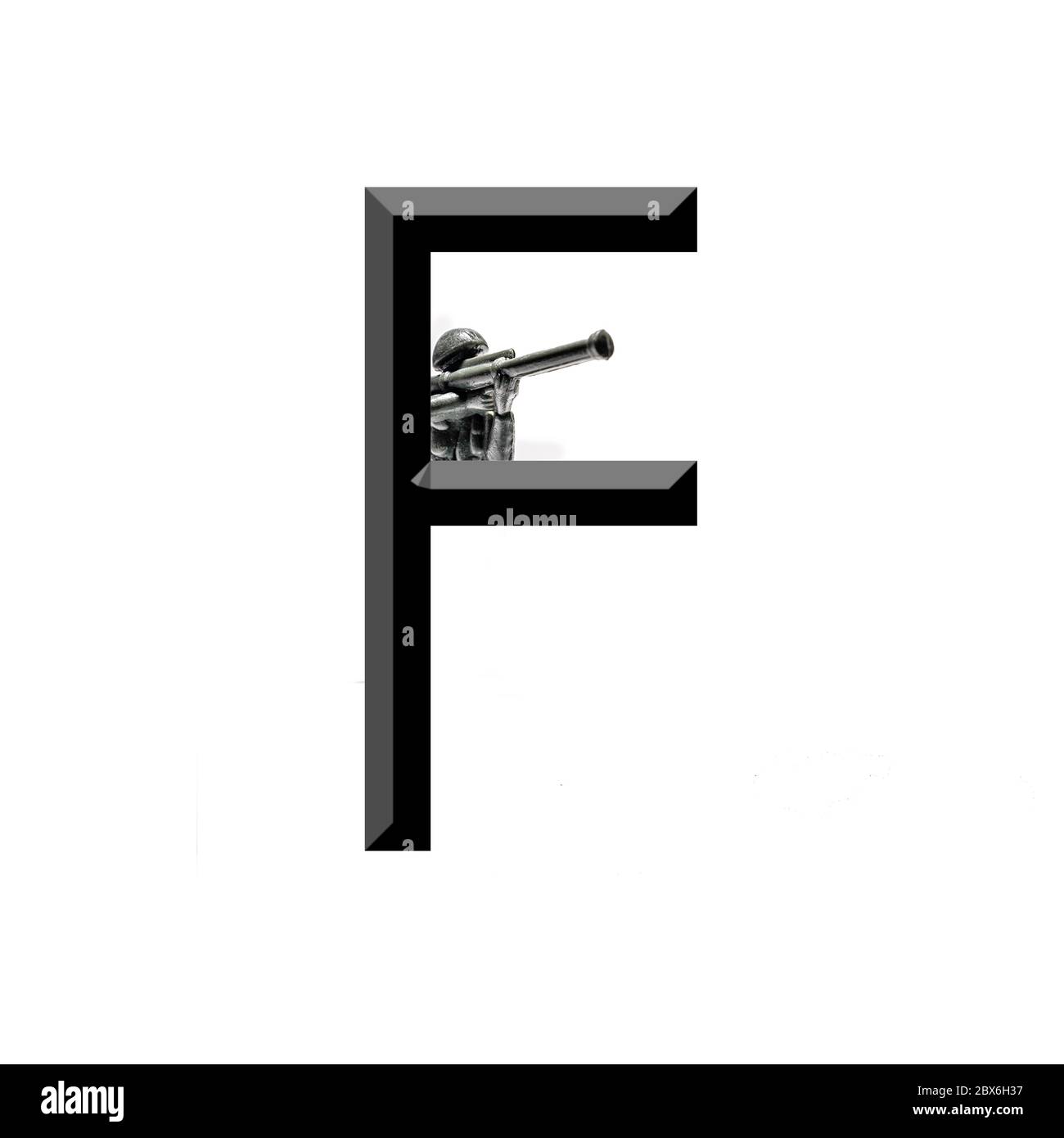 Alphabet F with soldier symbolising fight and war against something ...