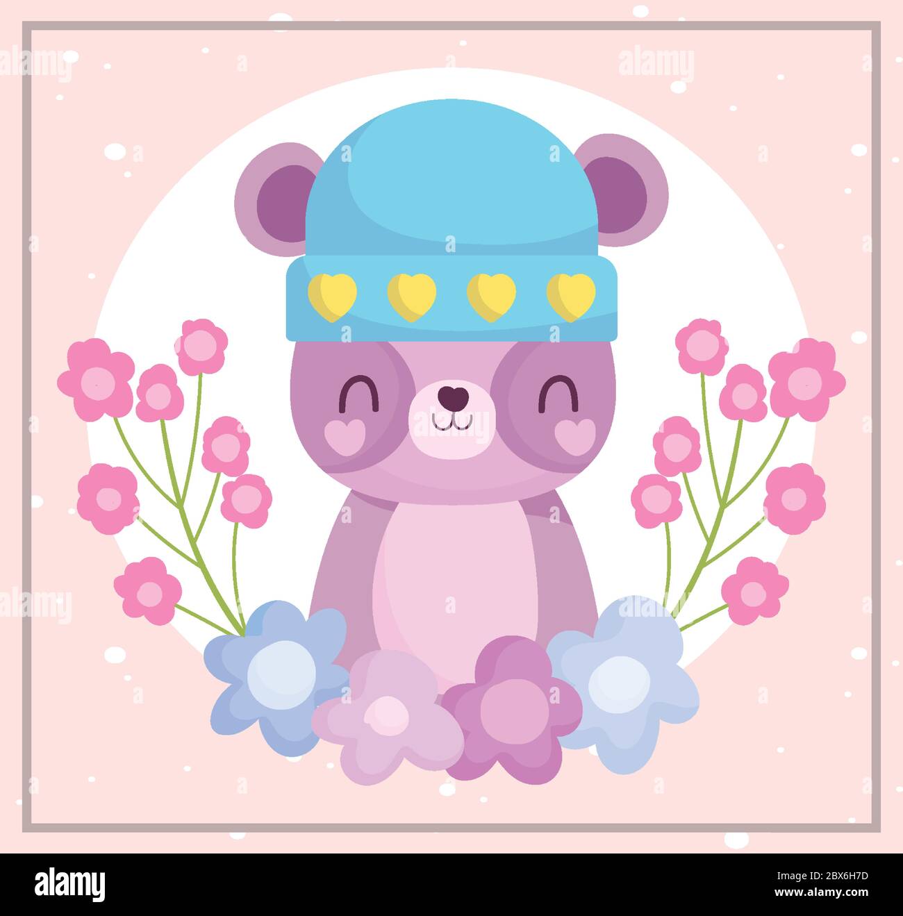 baby shower, cute teddy bear with hat and flowers decoration cartoon ...