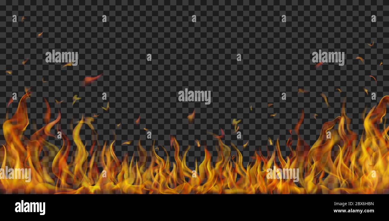Translucent fire flames and sparks on transparent background. For used ...