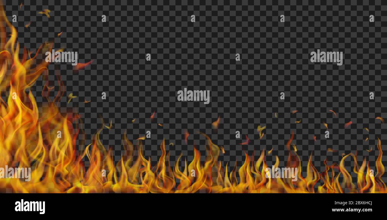 Translucent fire flames and sparks on transparent background. For used ...