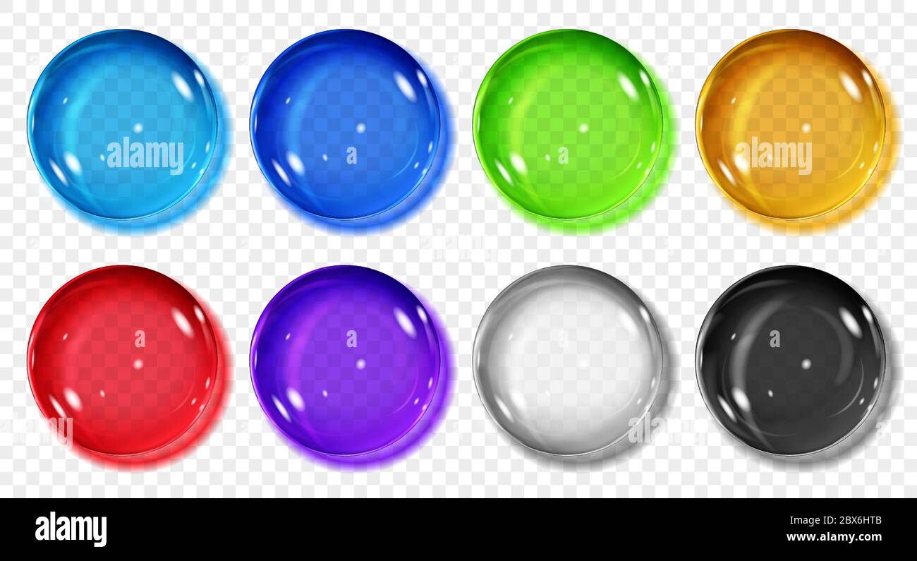Set of translucent colored spheres with shadows on transparent ...