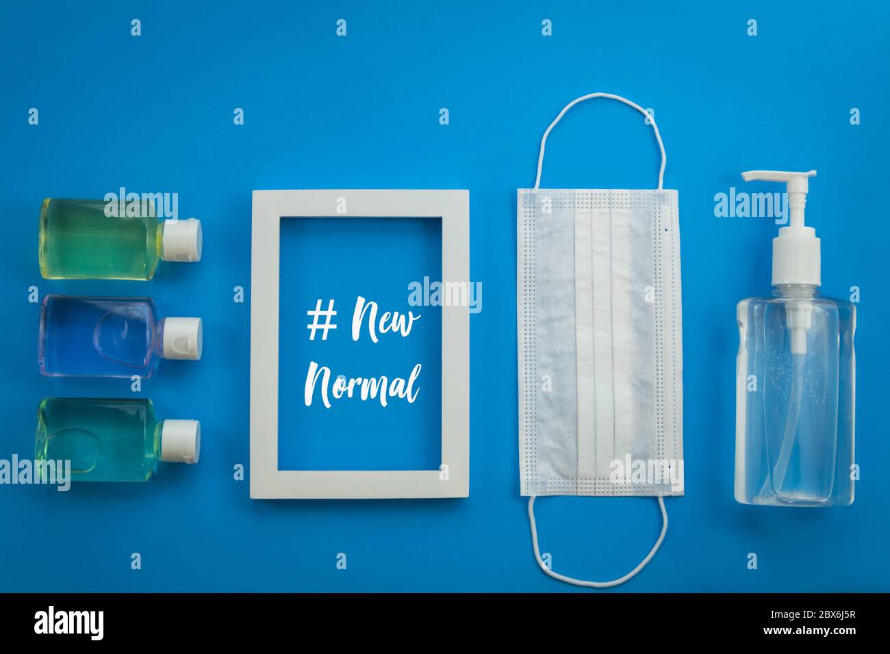 New normal stay safe healthy concept mask and hand sanitizer gloves on ...