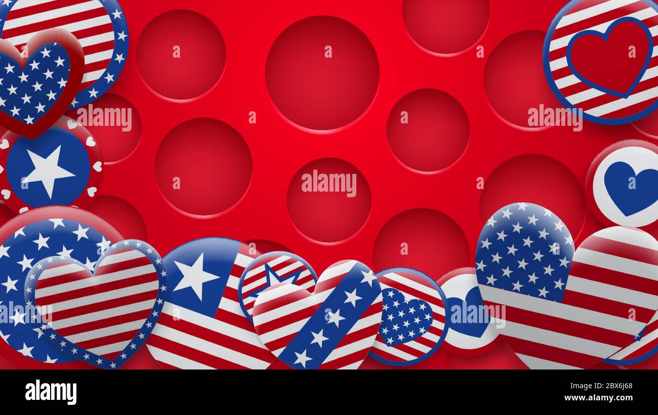 Vector illustration of various USA symbols in red and blue colors on ...