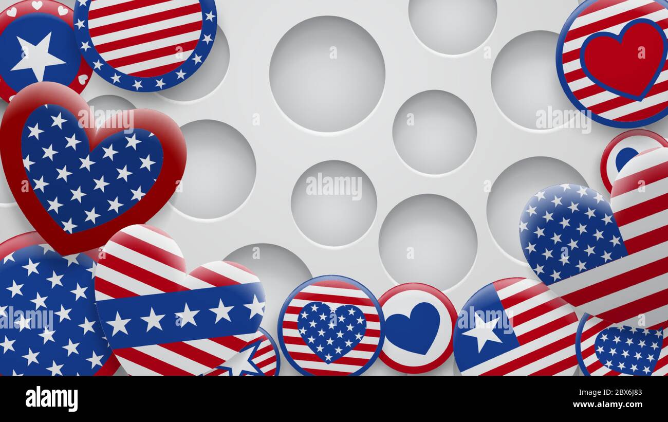 Vector illustration of various USA symbols in red and blue colors on ...