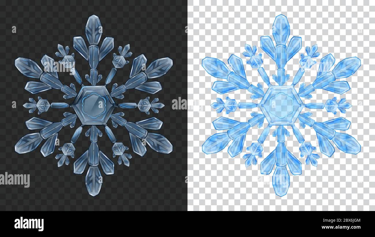 Two big complex transparent Christmas snowflakes in blue colors for use ...