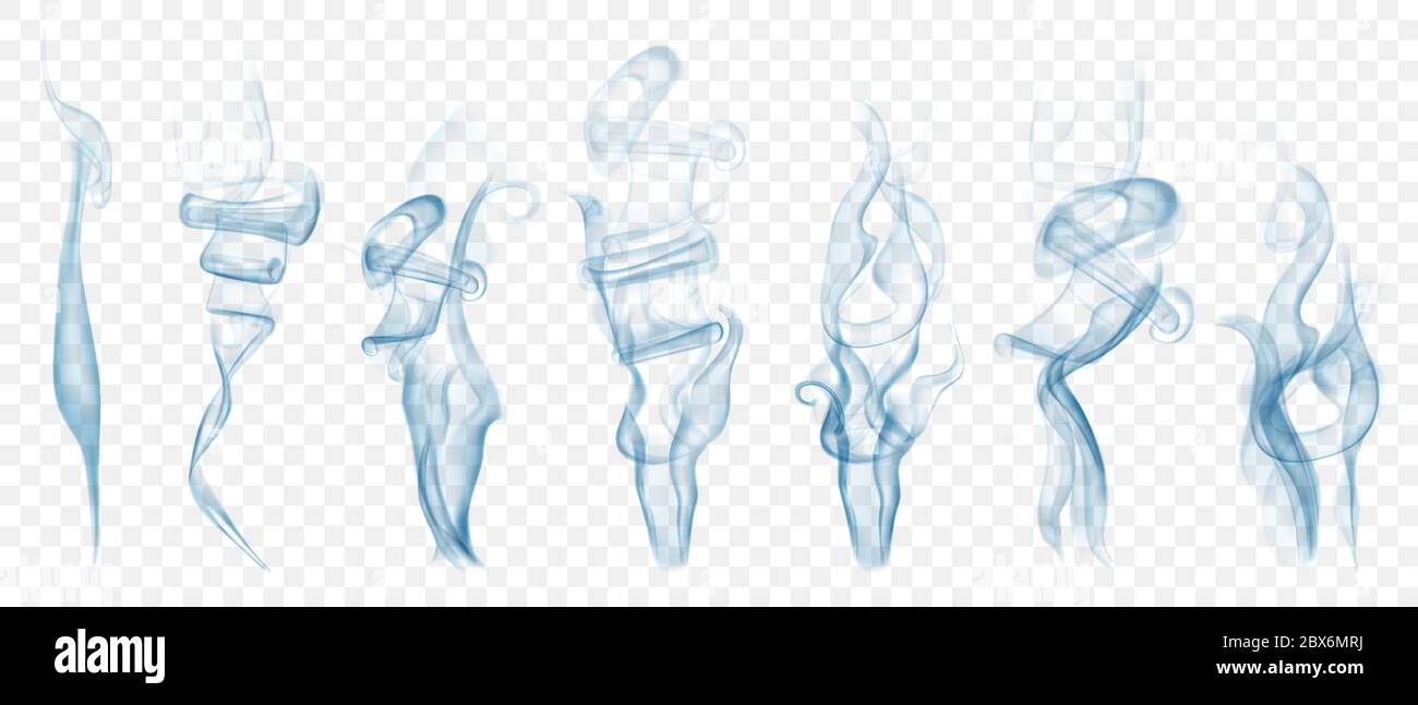 Set of realistic transparent smoke or steam in light blue colors, for ...