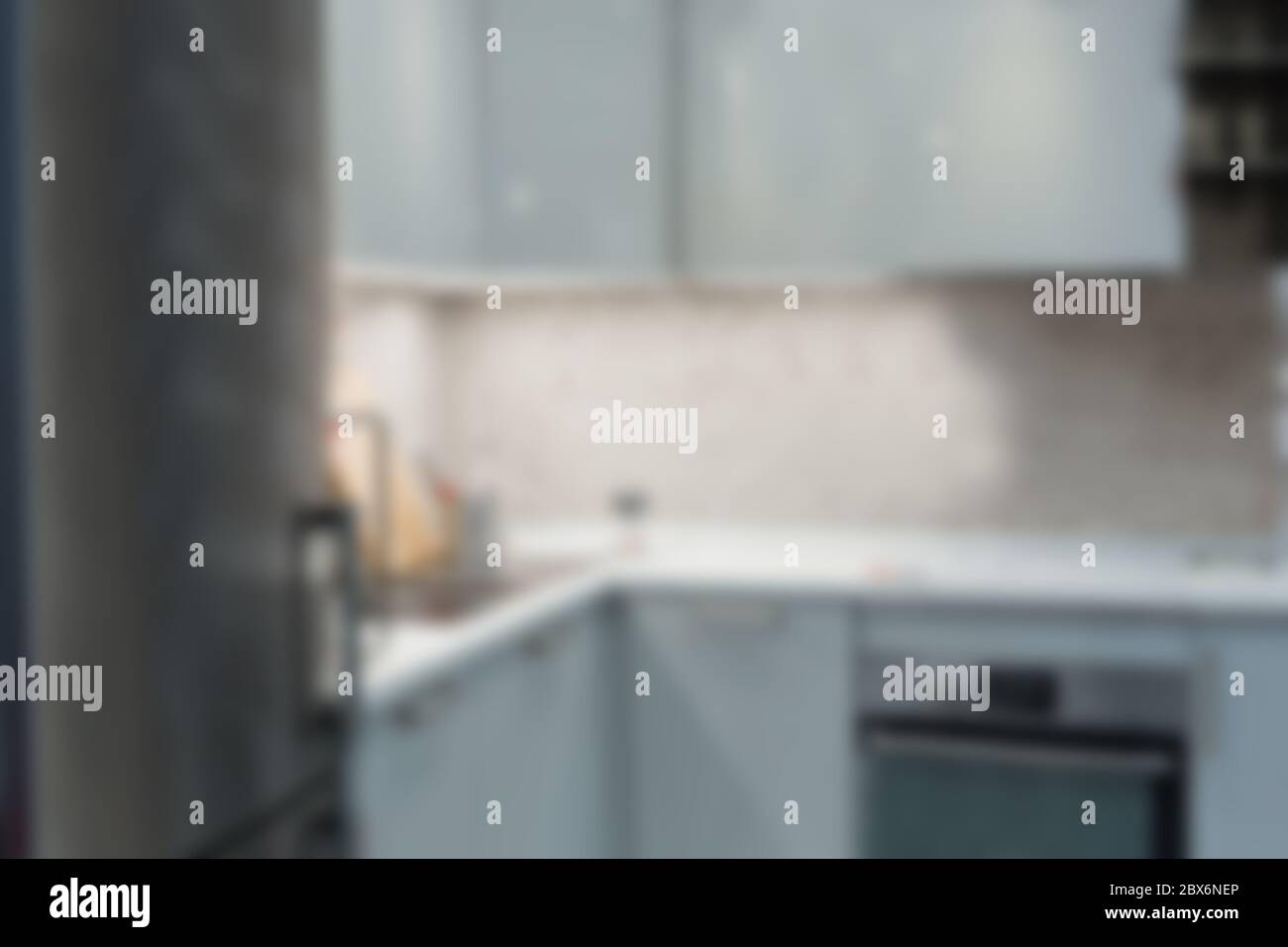 blurred image of modern kitchen interior for background Stock Photo - Alamy