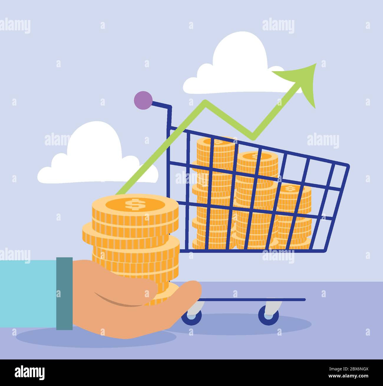 online payment, hand with coins money shopping cart, ecommerce market ...