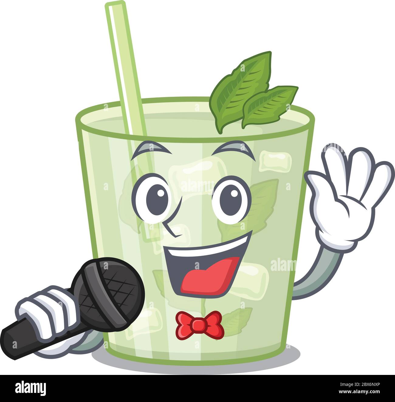 cartoon character of mojito lemon cocktail sing a song with a ...