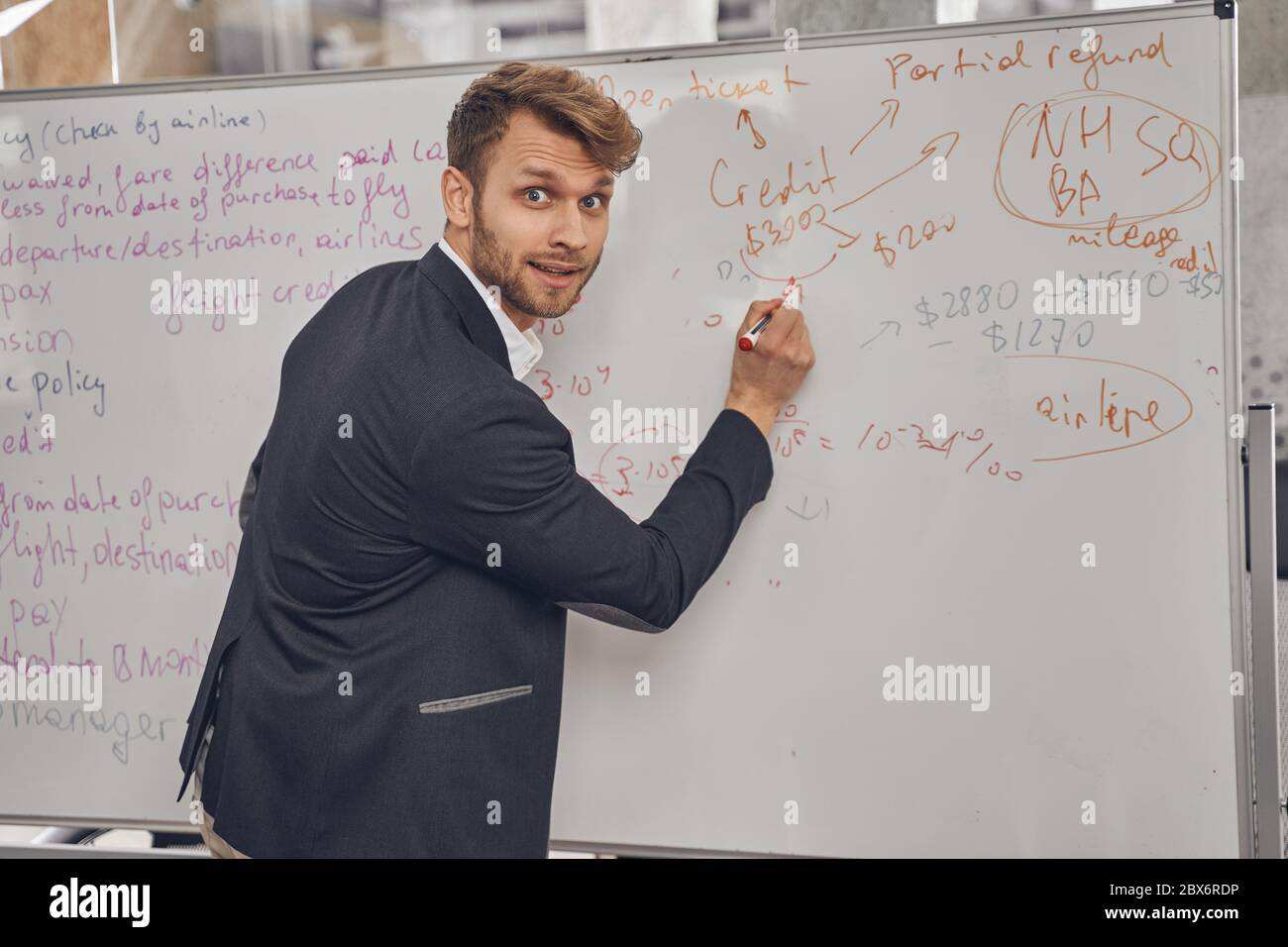 Surprised male office manager giving a presentation Stock Photo - Alamy