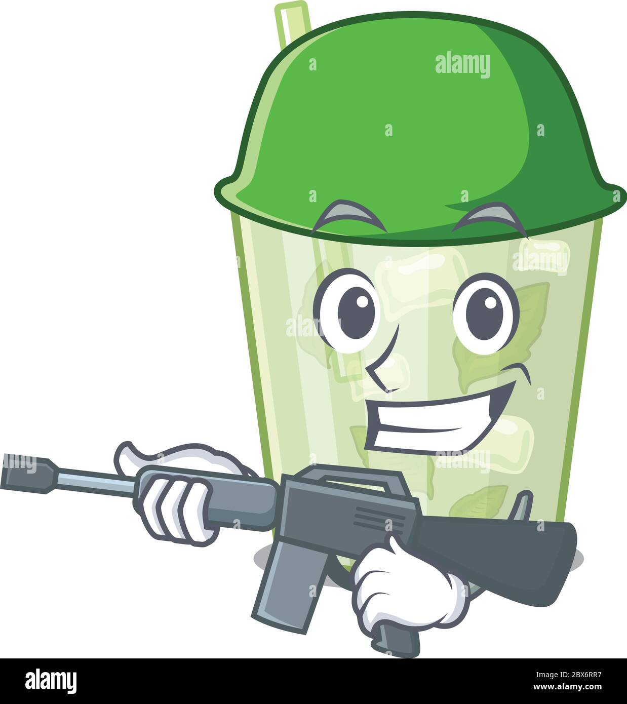 A cartoon picture of Army mojito lemon cocktail holding machine gun ...