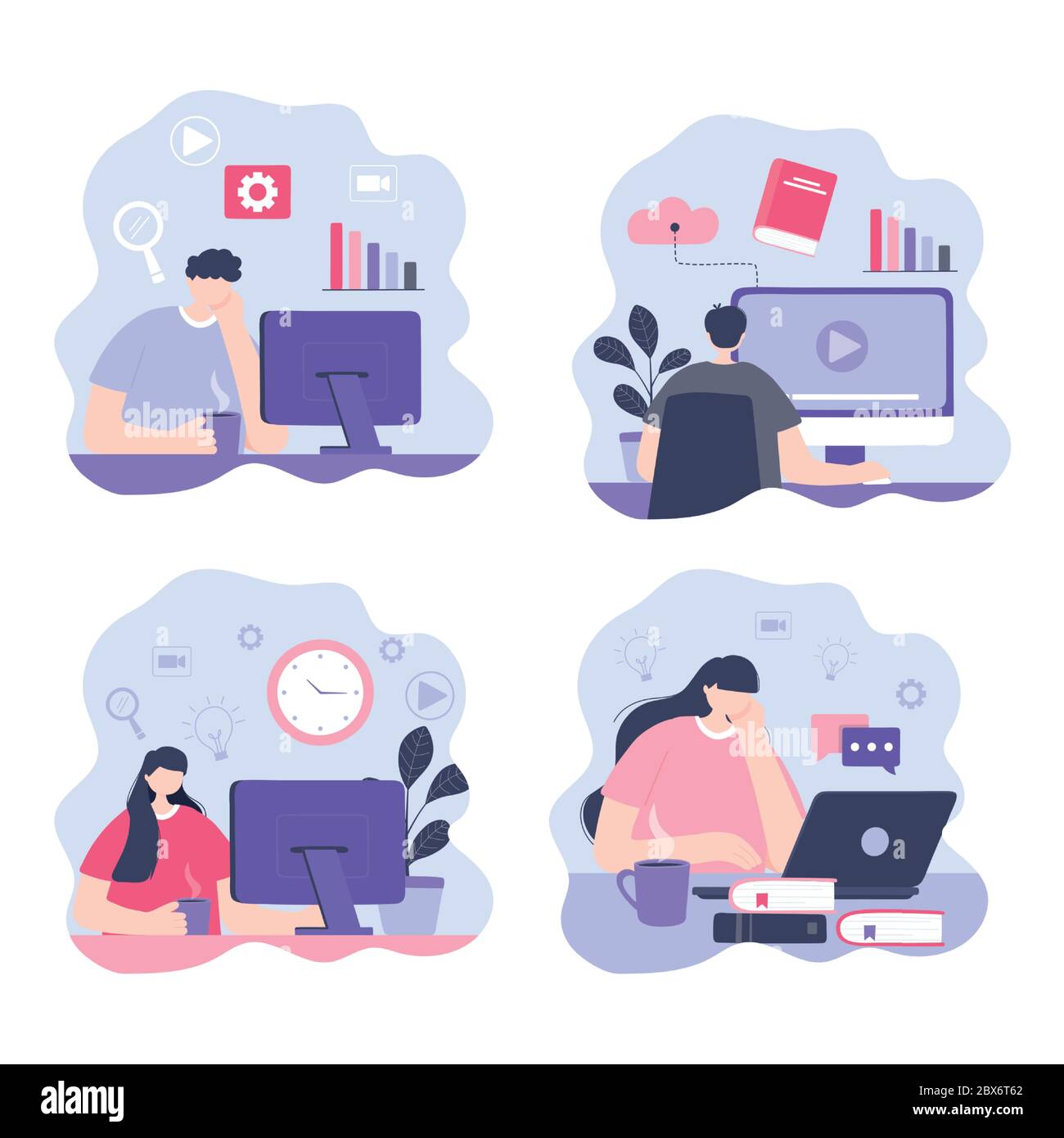 online training, people with computer laptop studying, courses ...