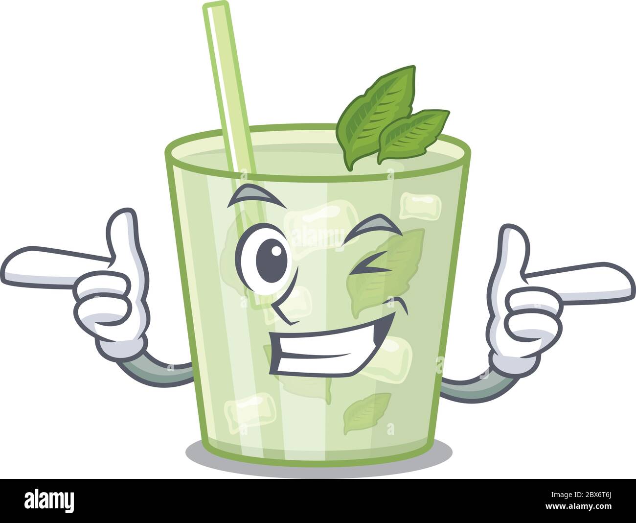 Cartoon design of mojito lemon cocktail showing funny face with wink ...