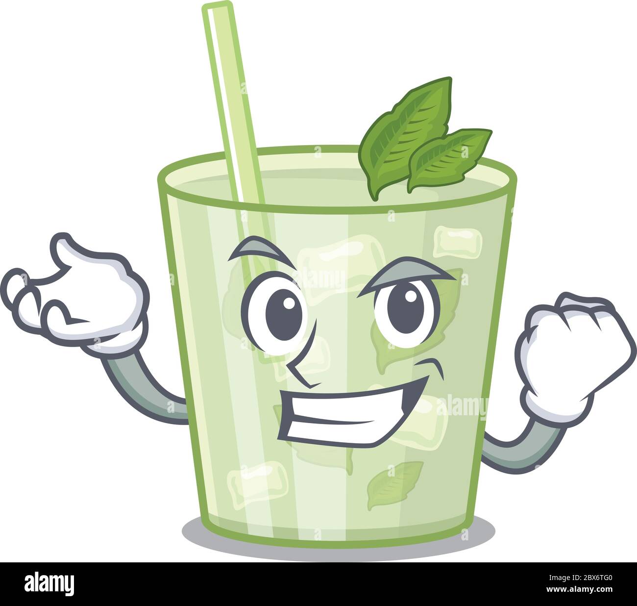 A funny cartoon design concept of mojito lemon cocktail with happy face ...