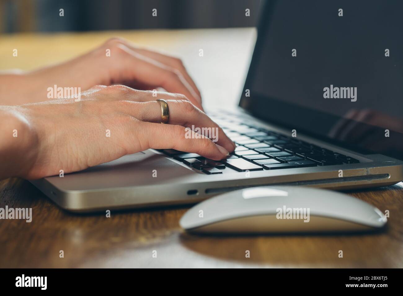 hands of women who use laptop keyboard Concept of email delivery and ...