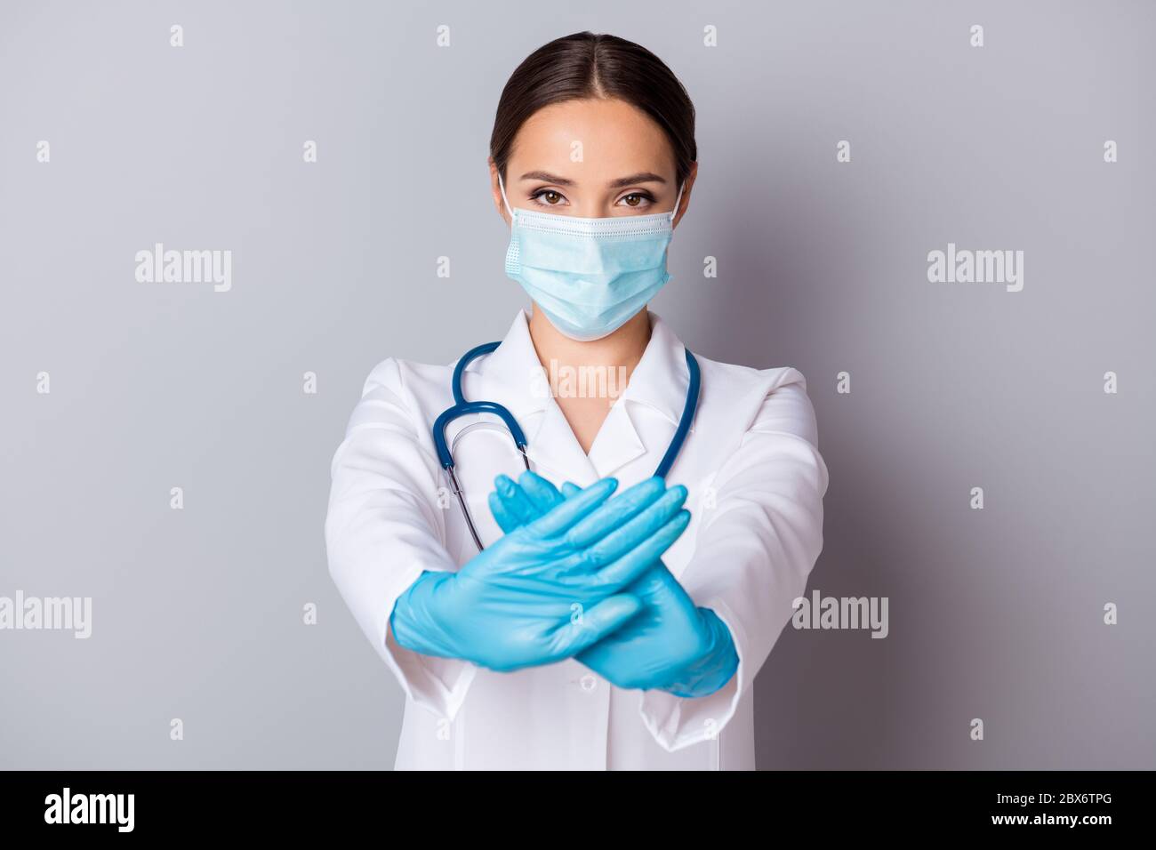 Photo of serious virologist doc lady experienced professional hold ...