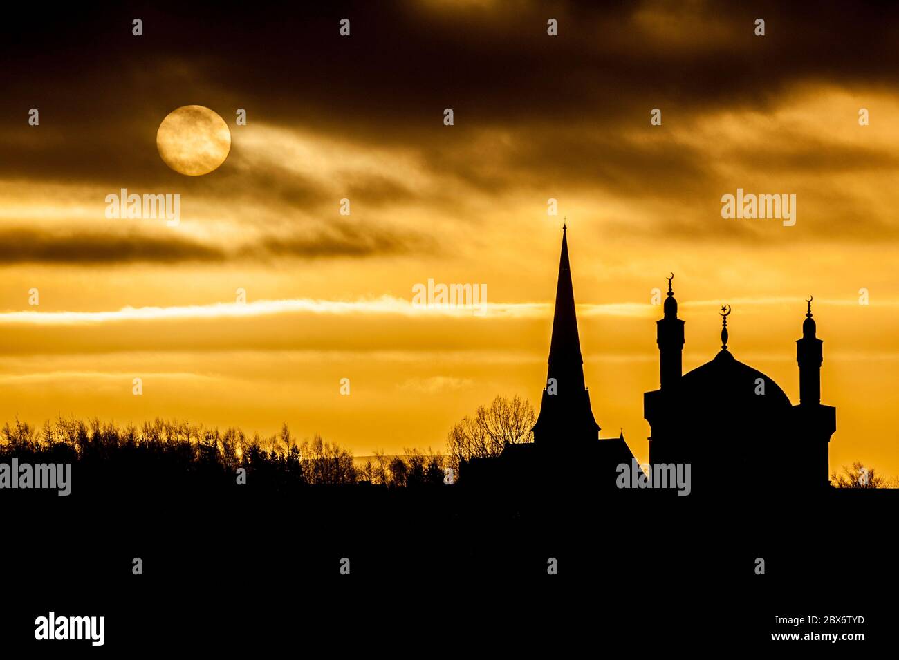 Mosque and church in Oldham, Greater Manchester, England Stock Photo ...