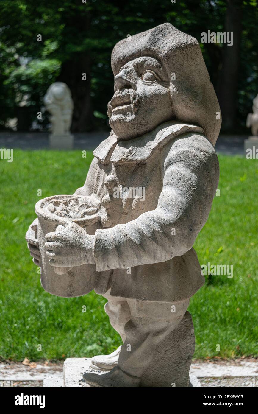 Dwarf statues in Dwarf Garden. Mirabellgarten or Mirabell garden is ...