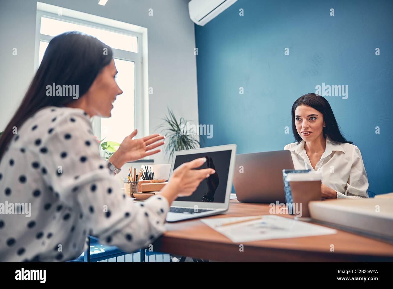 Female co-workers working on new startup project Stock Photo - Alamy