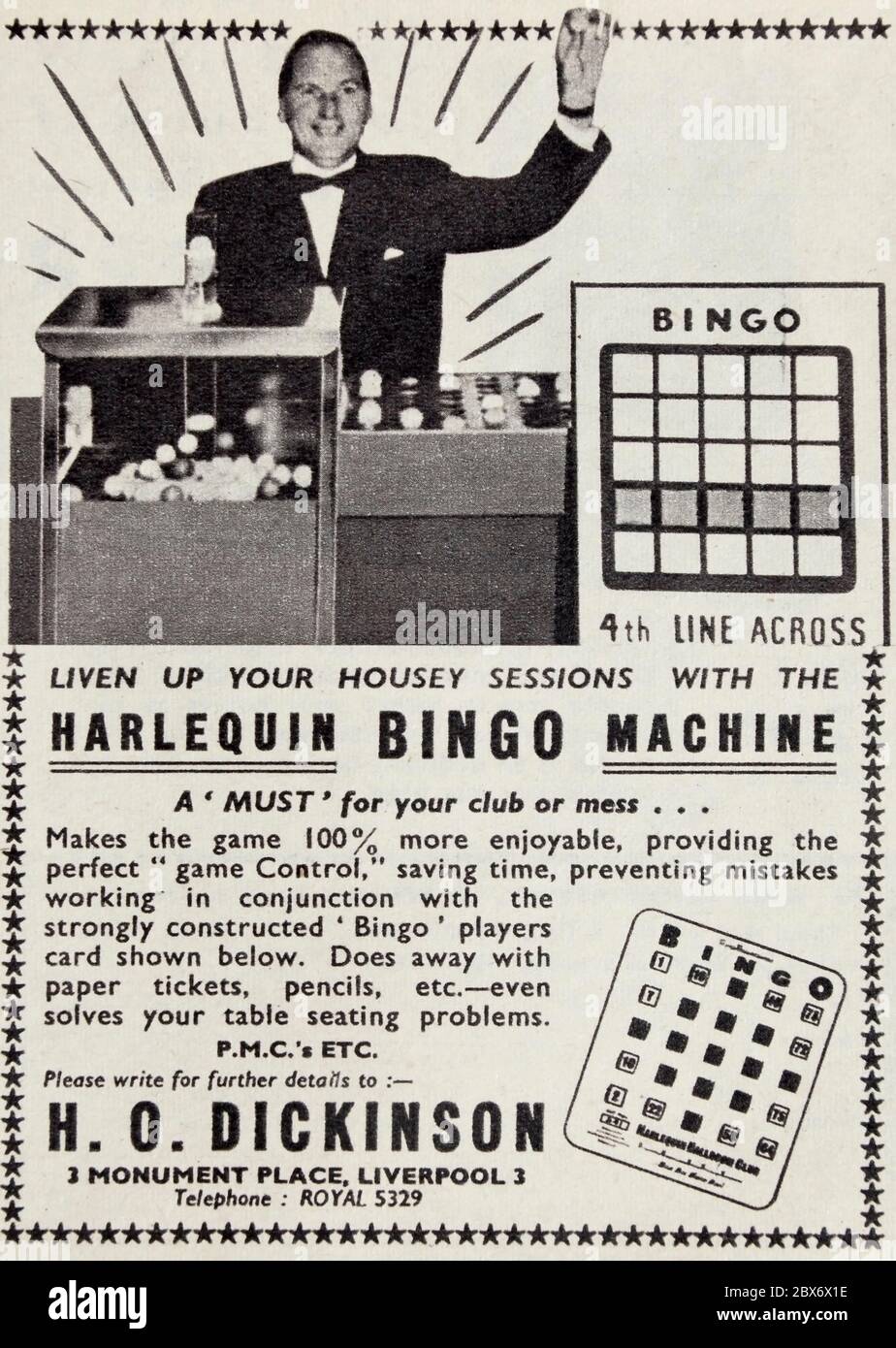 Vintage advertisement for Harlequin bingo machines Stock Photo - Alamy