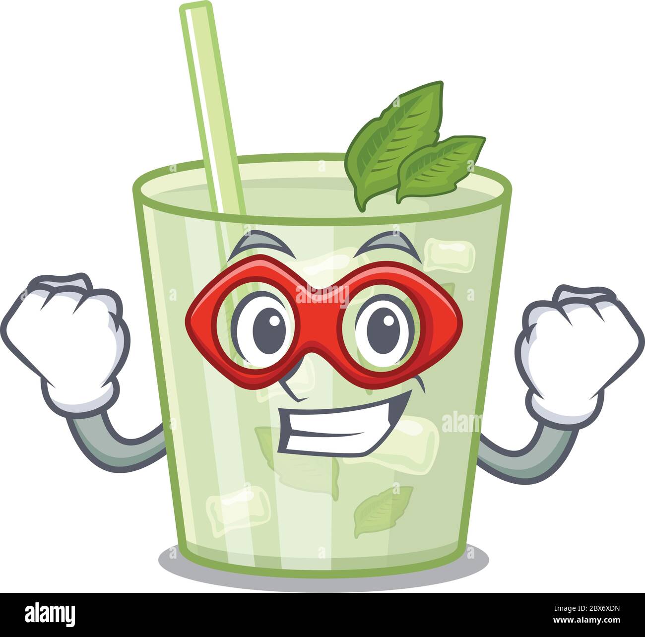 A cartoon drawing of mojito lemon cocktail in a Super hero character ...