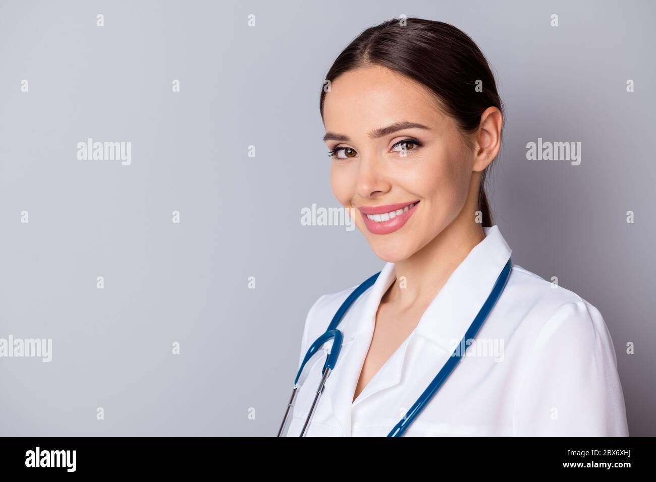 Closeup photo of attractive family doc smiling experienced skilled ...