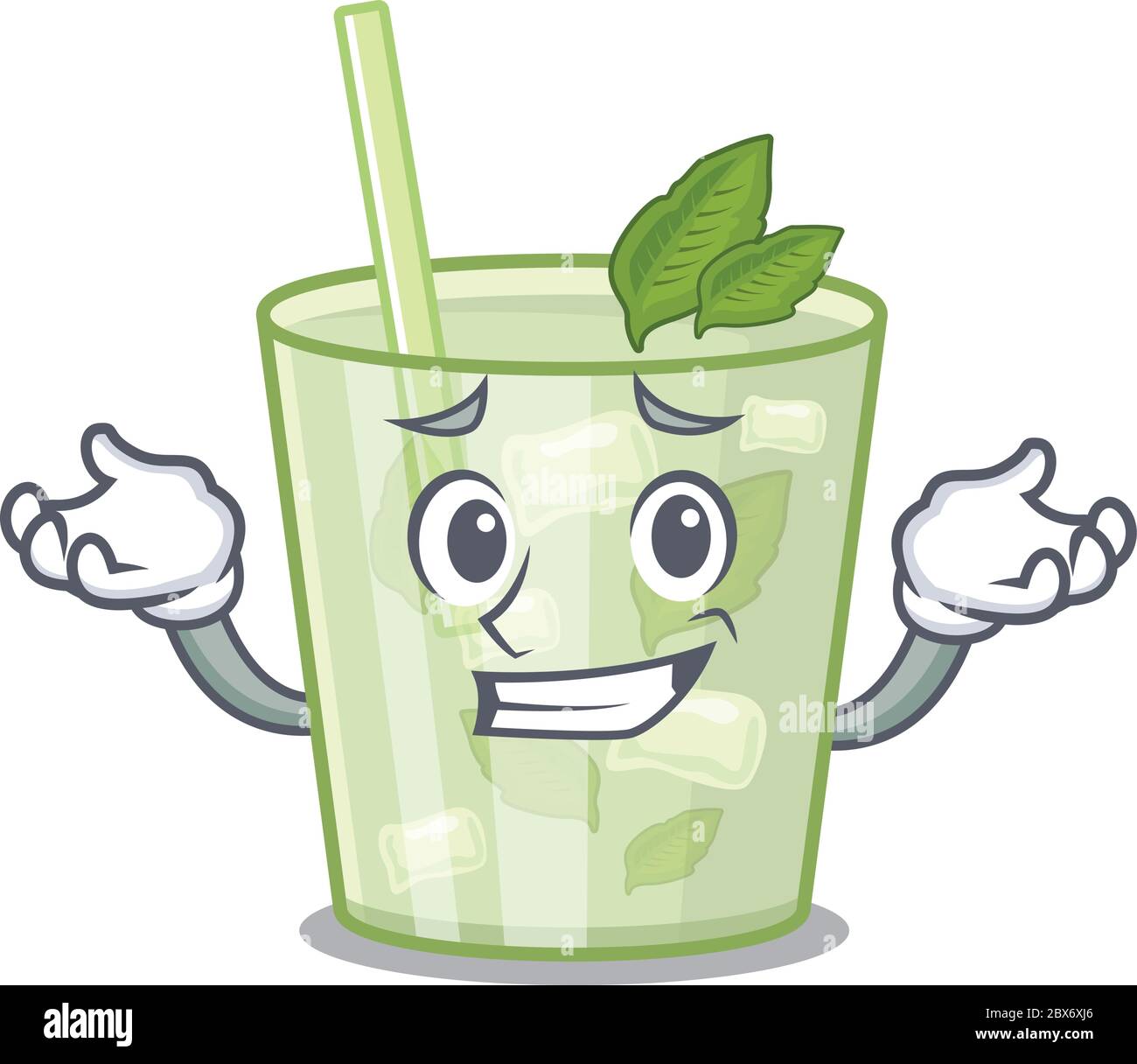 A cute picture of grinning mojito lemon cocktail caricature character ...