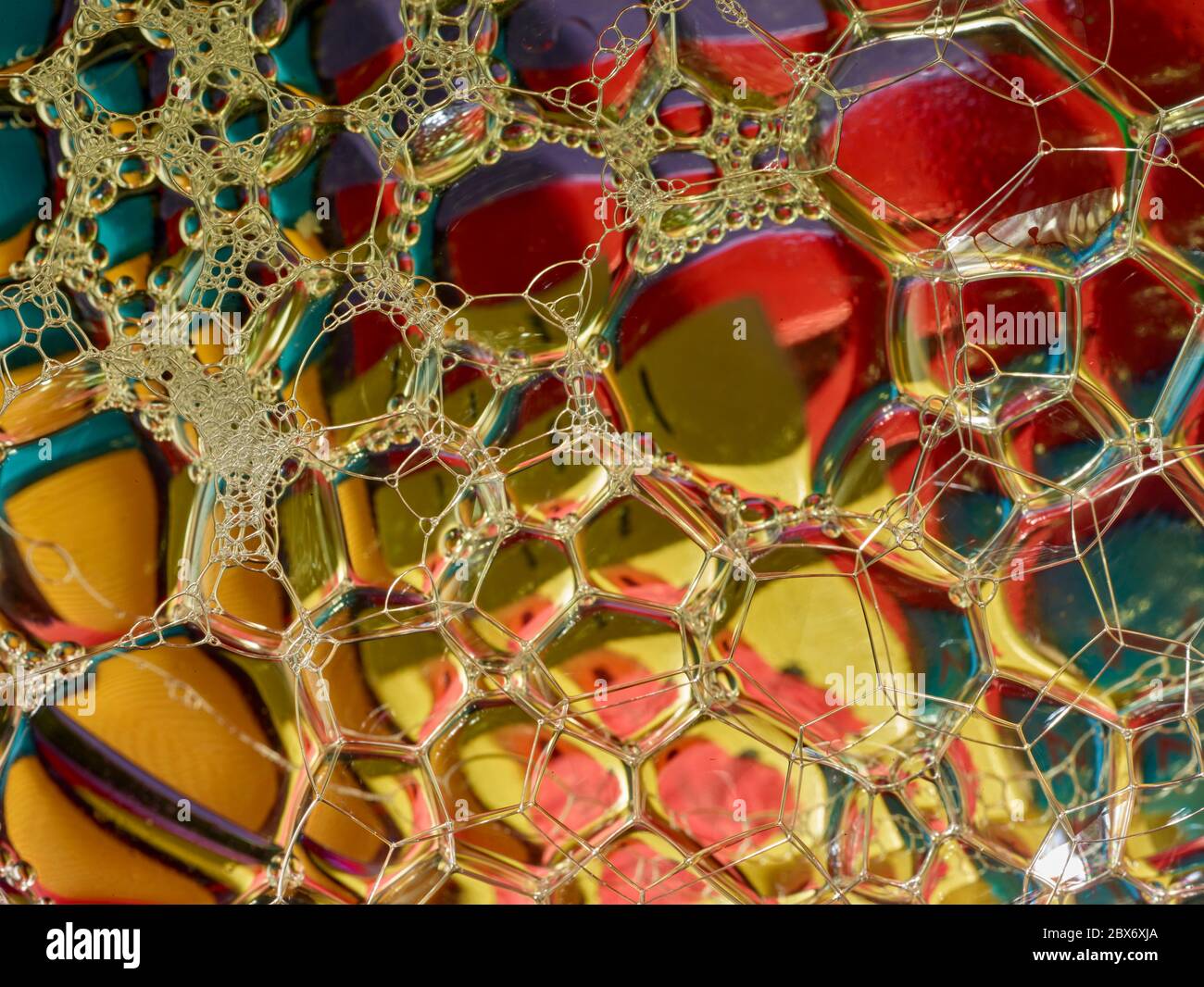 Abstract colourful still-life of bubbles and the patterns and ...