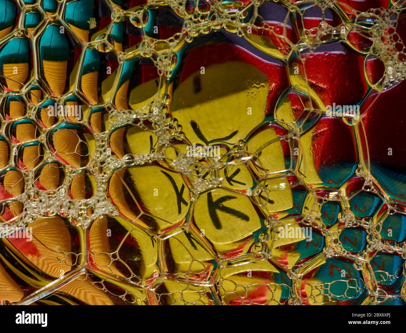 Abstract colourful still-life of bubbles and the patterns and ...