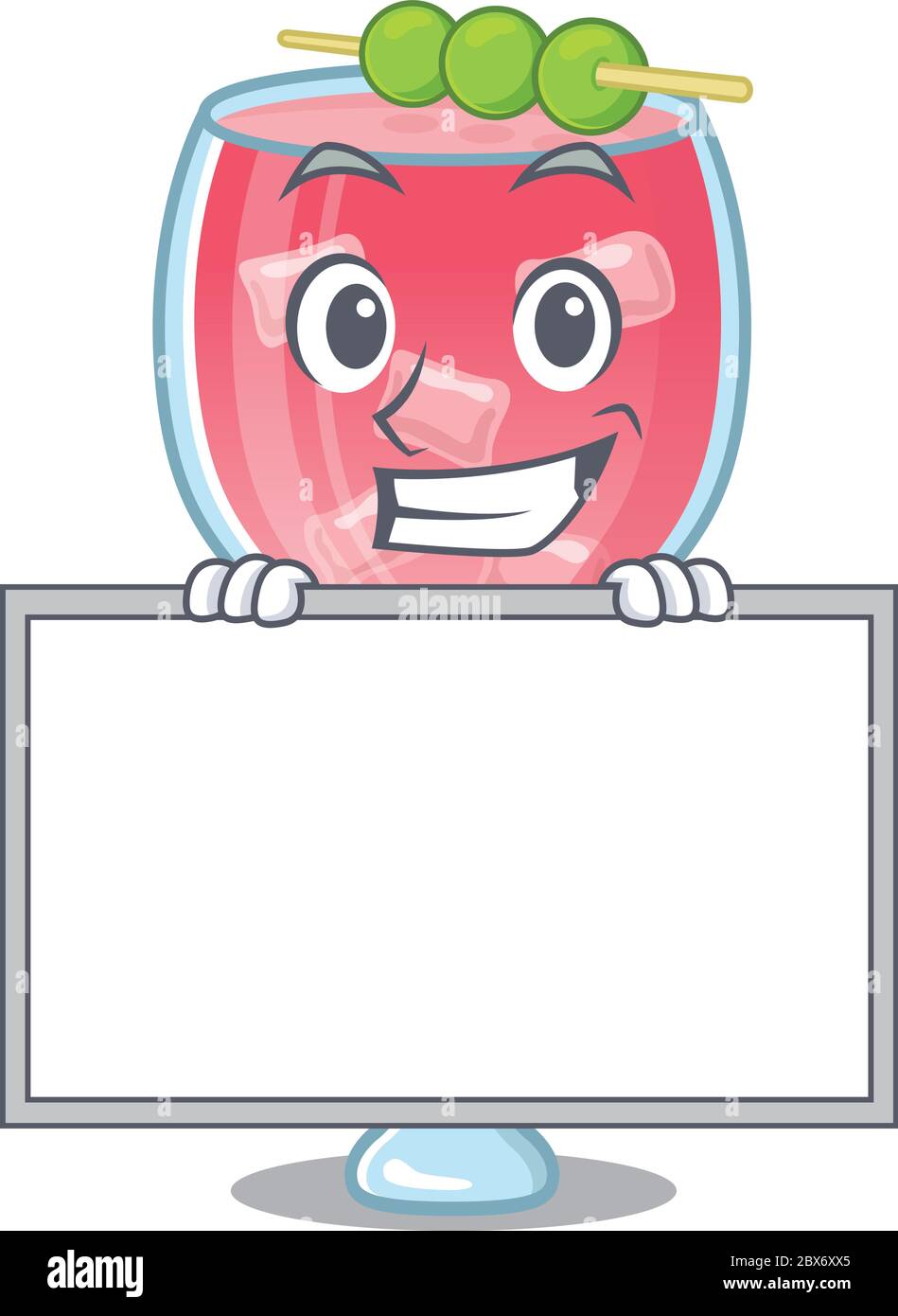 Cosmopolitan cocktail cartoon design style standing behind a board ...