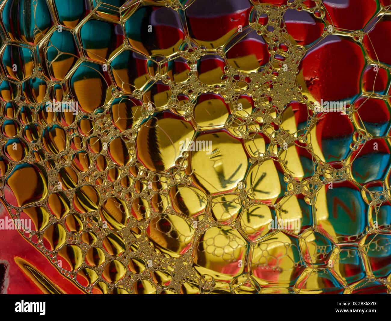 Abstract colourful still-life of bubbles and the patterns and ...