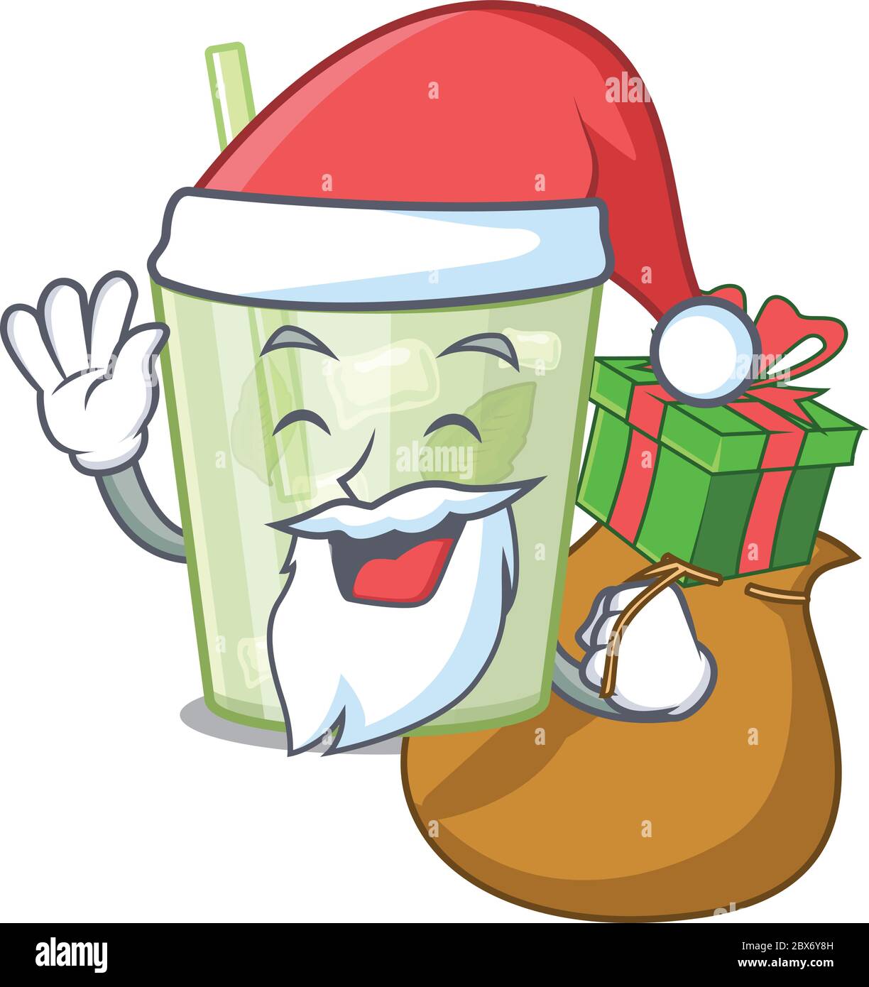 Cartoon design of mojito lemon cocktail Santa having Christmas gift ...