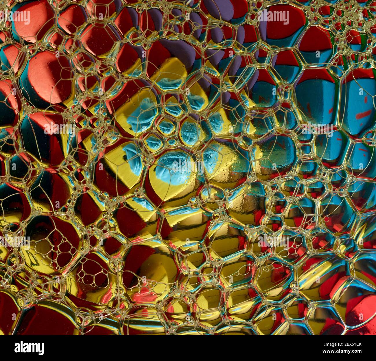 Abstract colourful still-life of bubbles and the patterns and ...