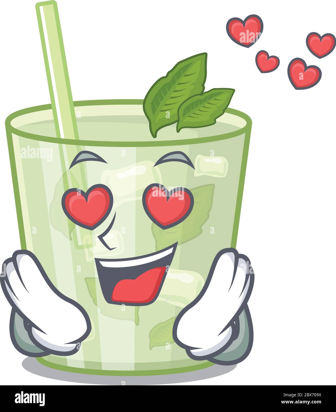 Romantic mojito lemon cocktail cartoon character has a falling in love ...