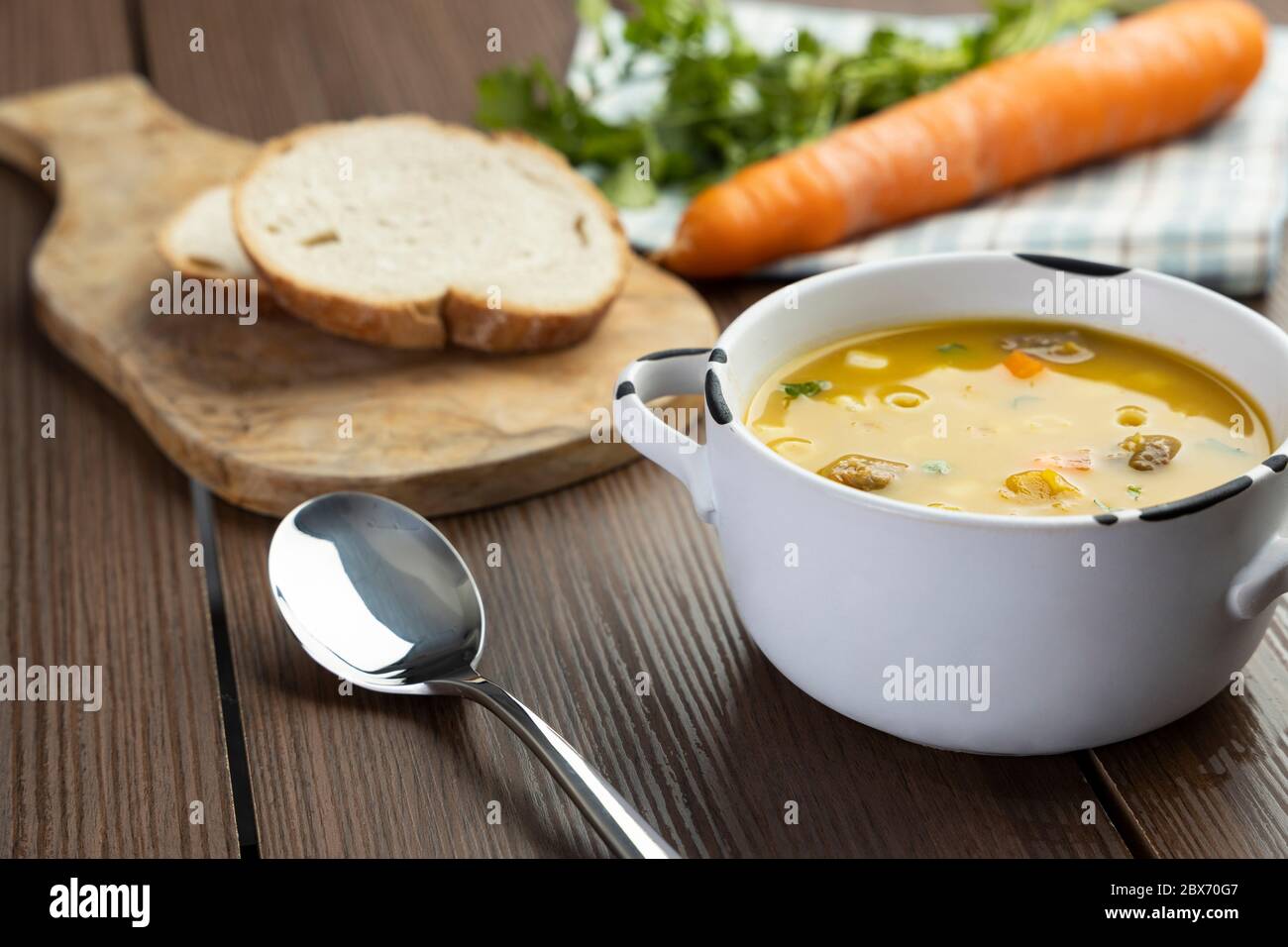 A bowl of delicious brazilian soup with beef, vegetables, noodles ...