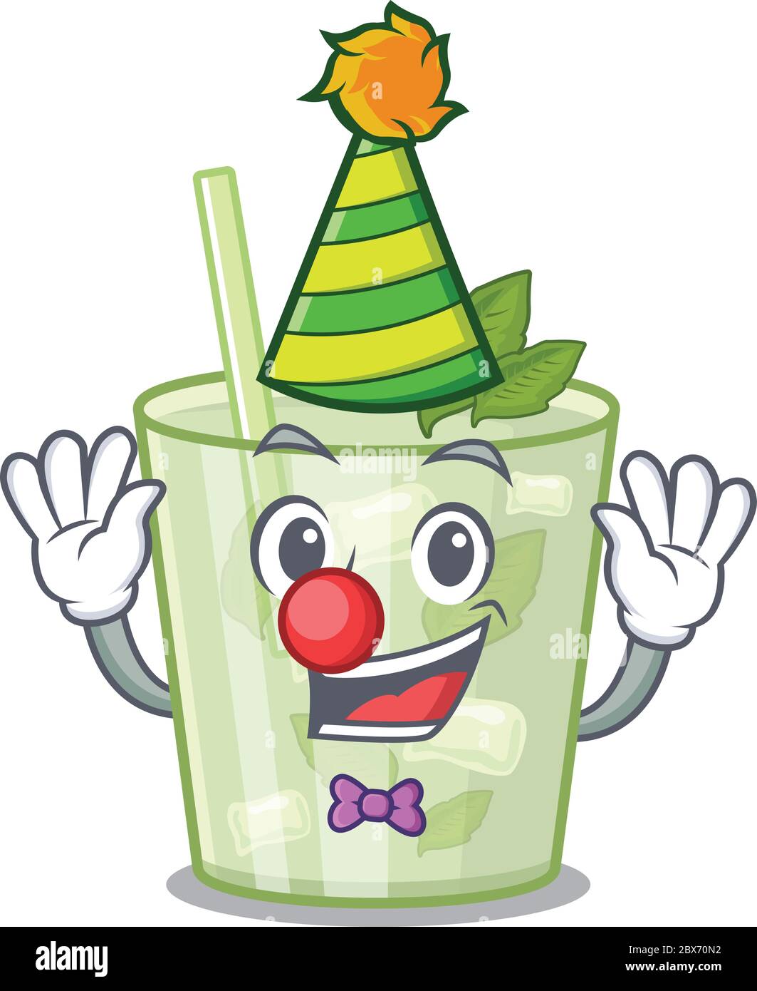 smiley clown mojito lemon cocktail cartoon character design concept ...