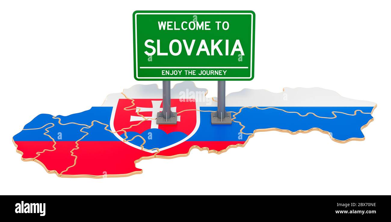 Billboard Welcome to Slovakia on Slovak map, 3D rendering isolated on ...