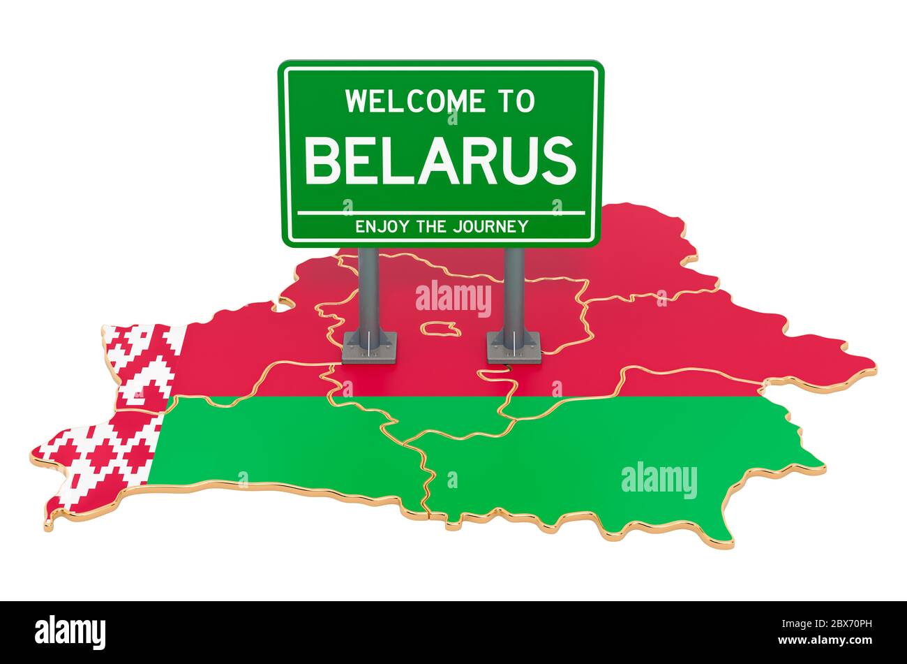 Billboard Welcome to Belarus on Belorussian map, 3D rendering isolated ...