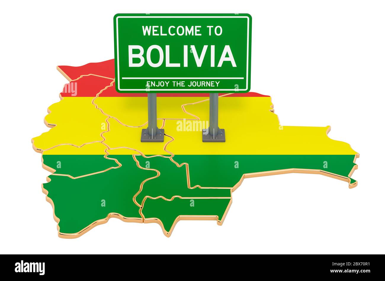 Billboard Welcome to Bolivia on Bolivian map, 3D rendering isolated on ...
